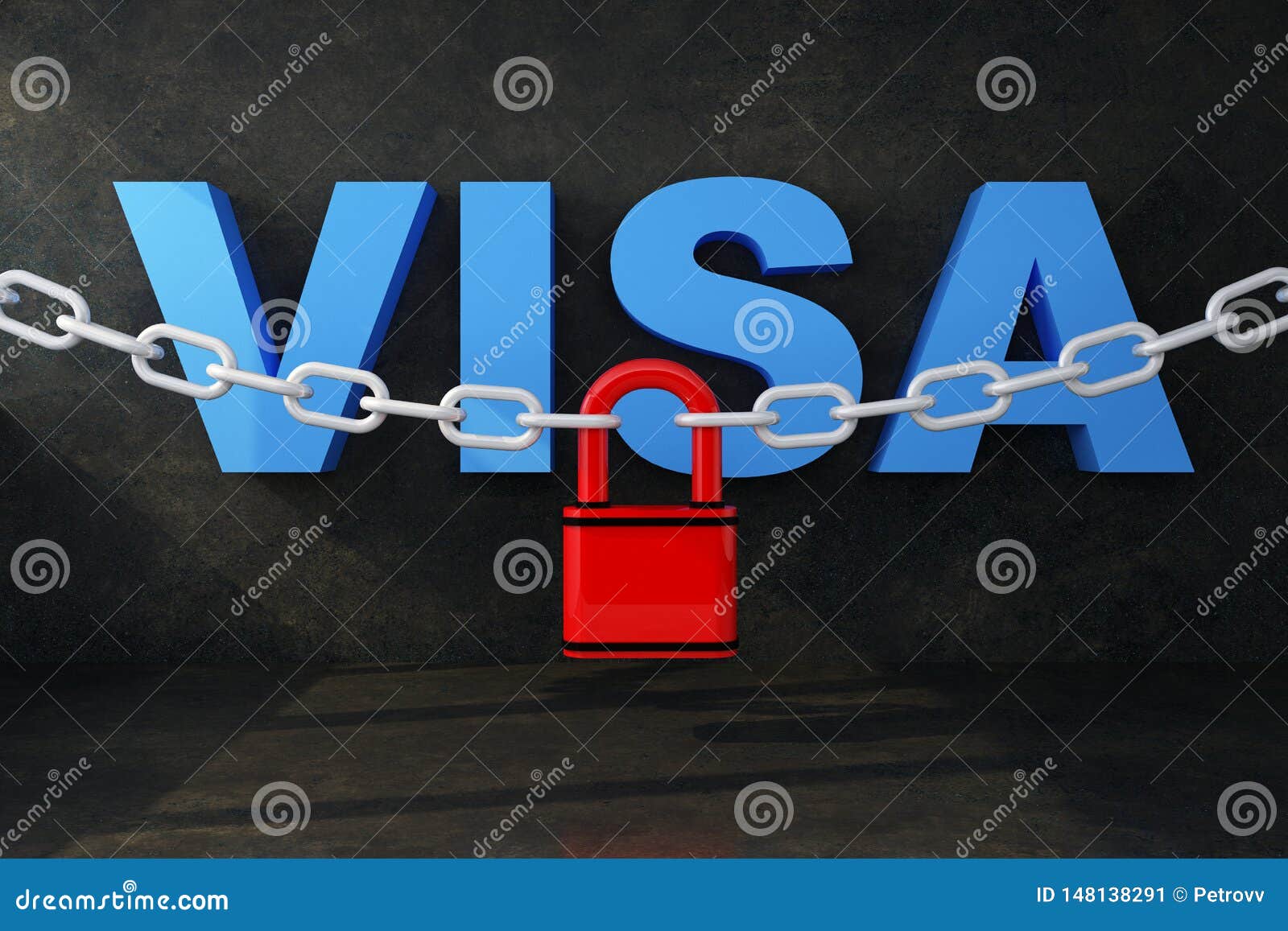 Word Visa Under Chain with Lock Stock Illustration - Illustration of ...
