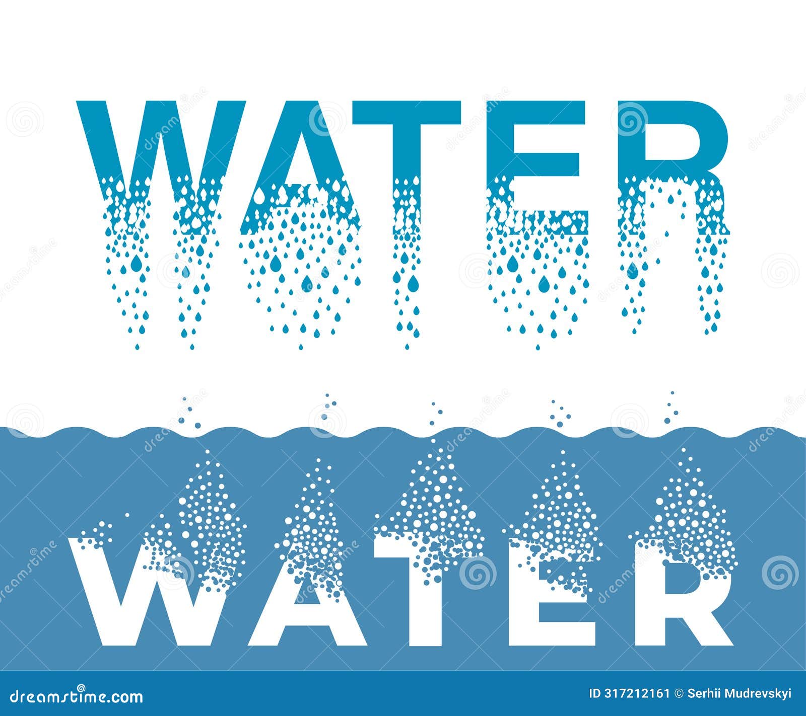 The Word "water" Dissolves into Droplets. Drops of Liquid Fall Out As ...