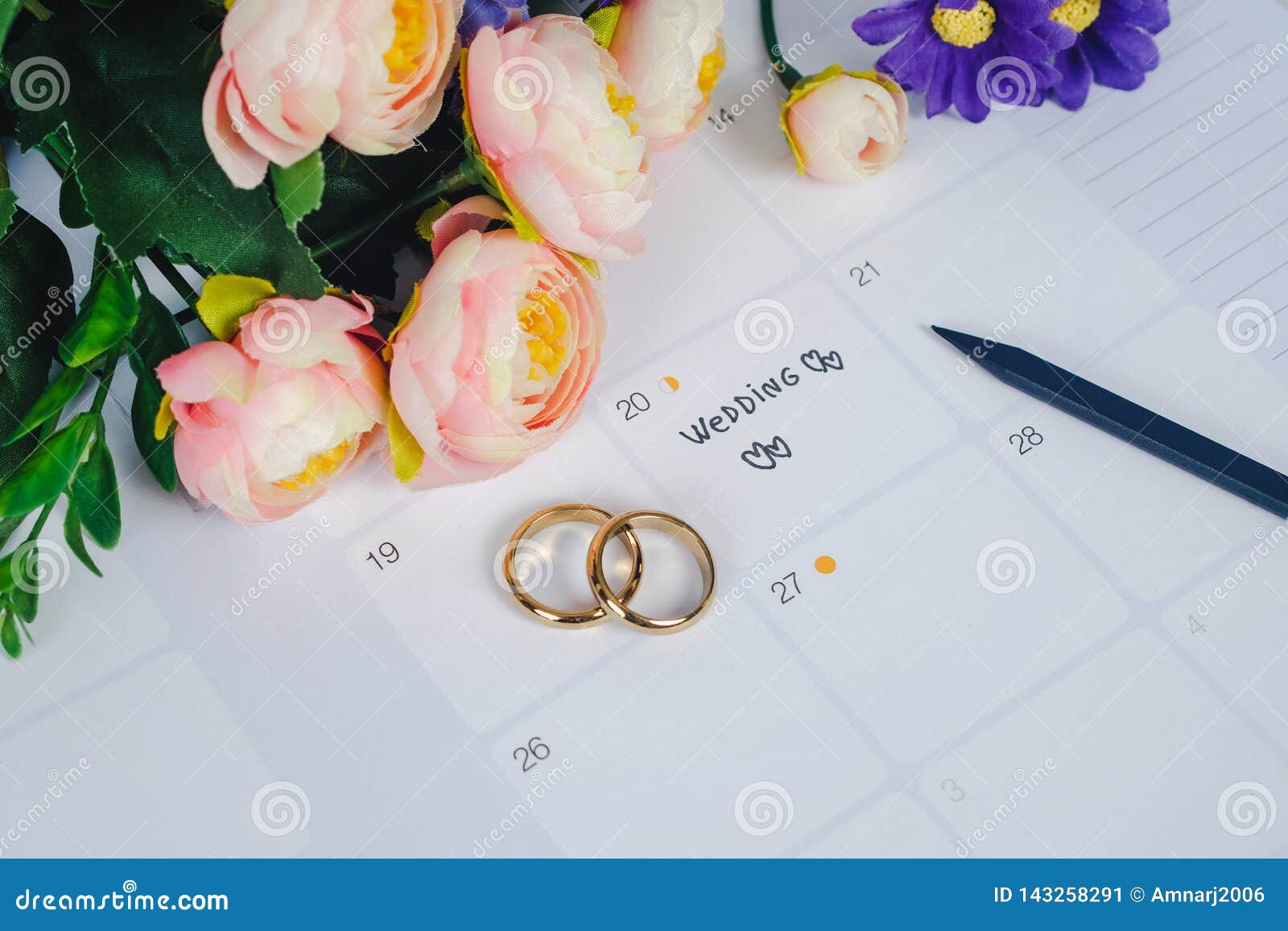 Word Wedding To Reminder Wedding Day with Wedding Ring on Calendar ...