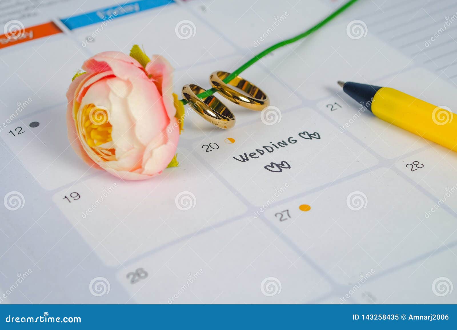 Word Wedding To Reminder Wedding Day with Wedding Ring on Calendar ...
