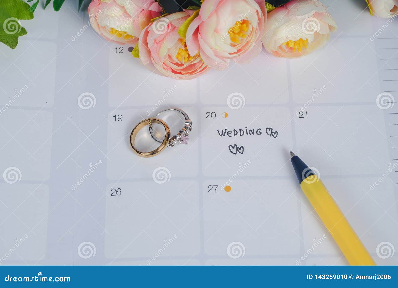 Word Wedding To Reminder Wedding Day with Wedding Ring on Calendar ...