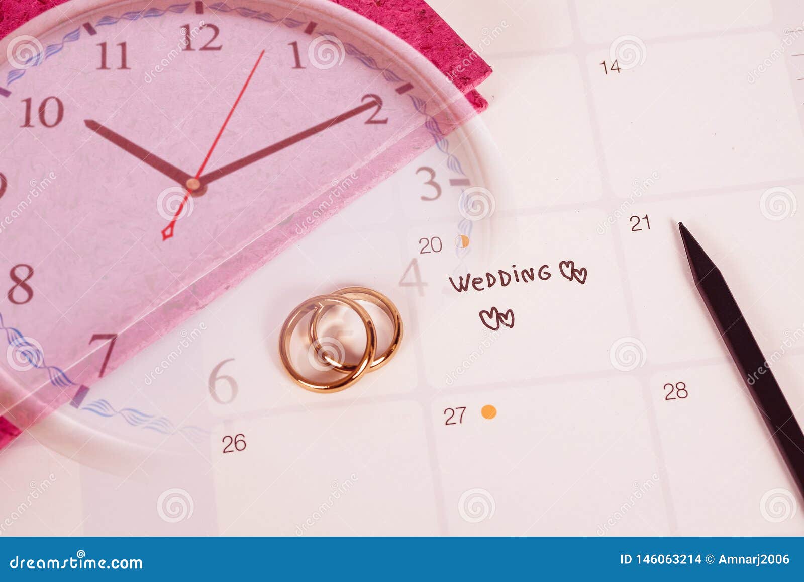 Word Wedding To Reminder Wedding Day with Wedding Ring on Calendar ...