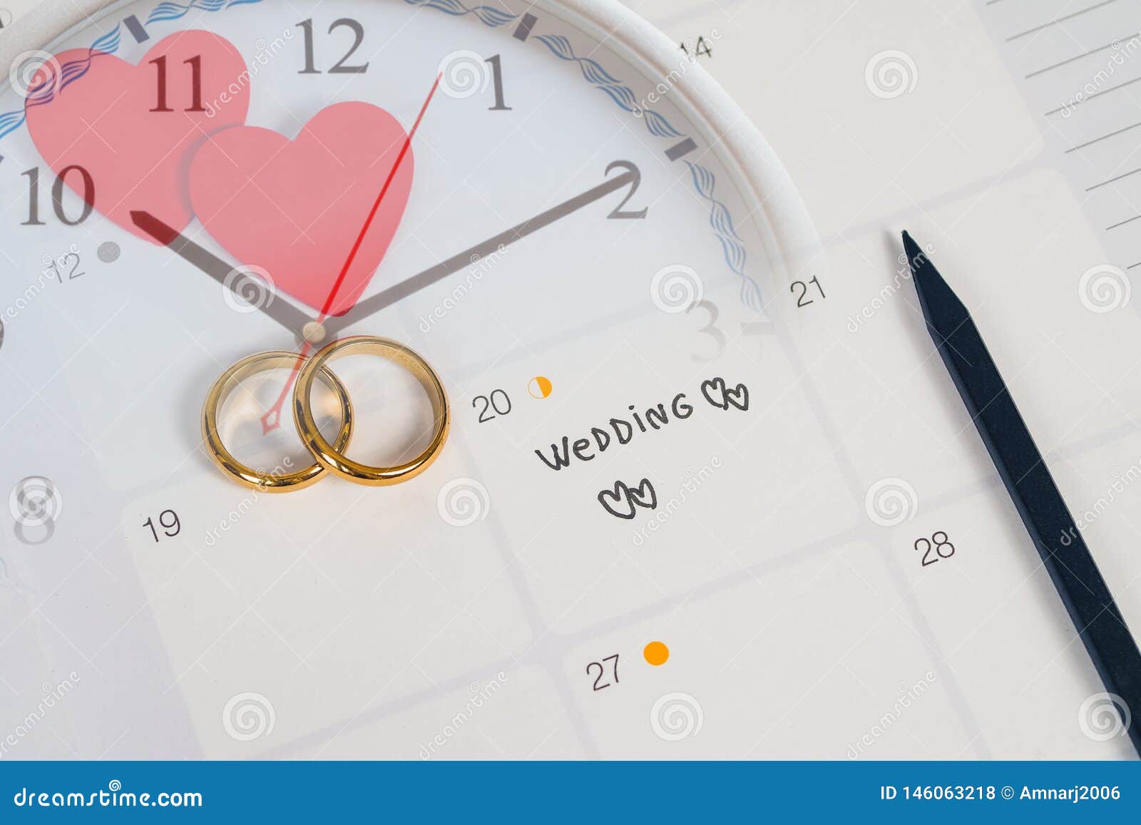 Word Wedding To Reminder Wedding Day with Wedding Ring on Calendar ...