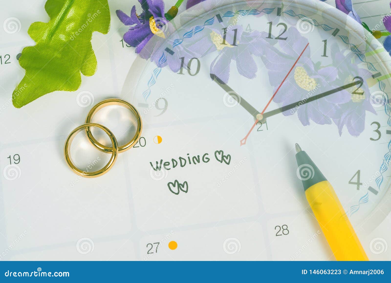 Word Wedding To Reminder Wedding Day with Wedding Ring on Calendar ...