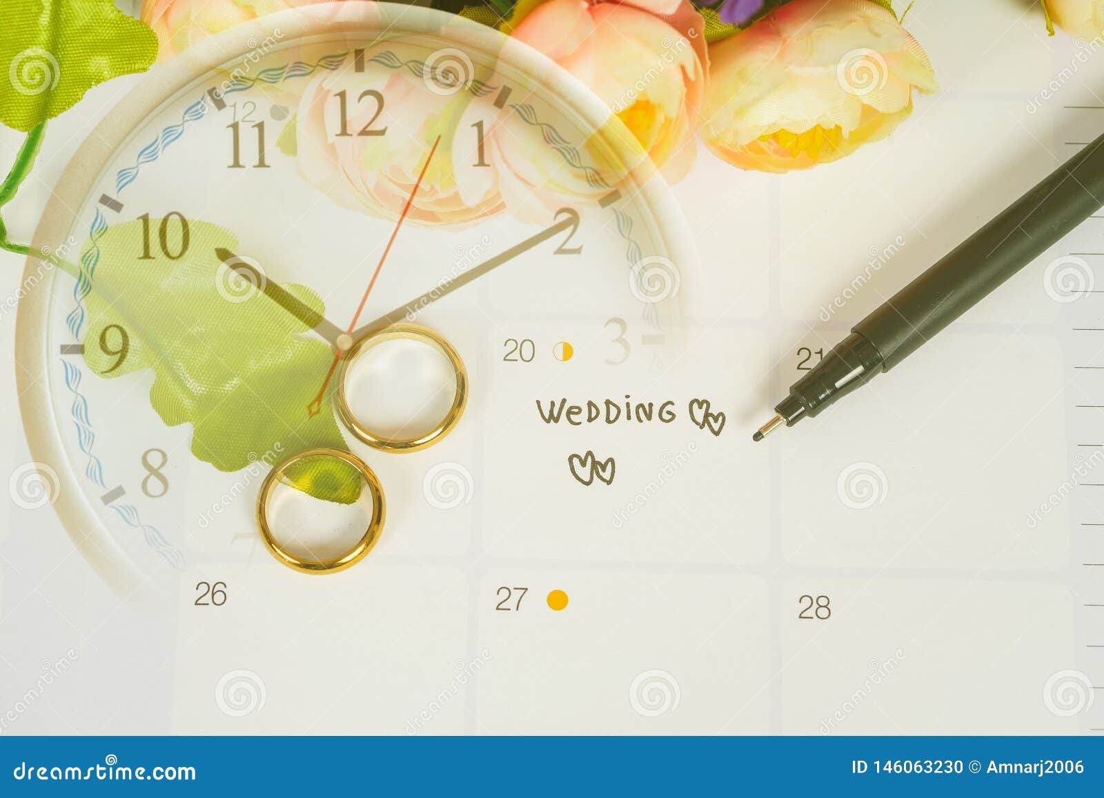 Word Wedding To Reminder Wedding Day with Wedding Ring on Calendar ...