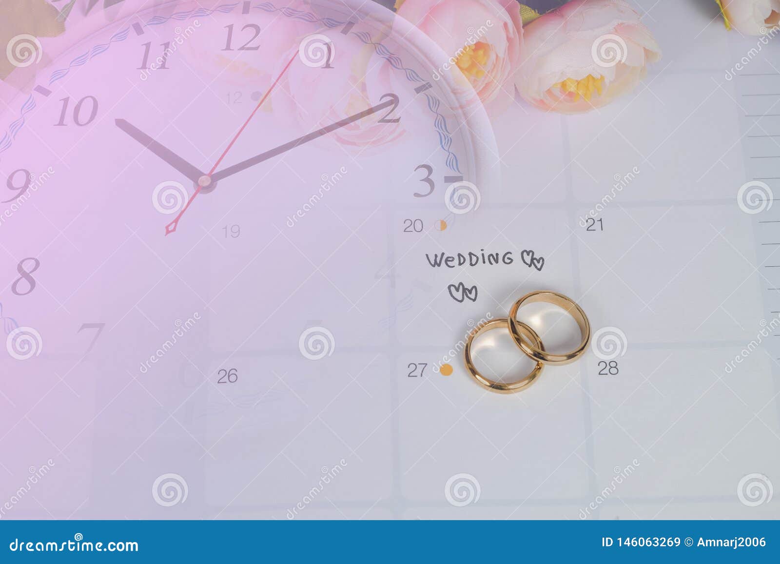 Word Wedding To Reminder Wedding Day with Wedding Ring on Calendar ...