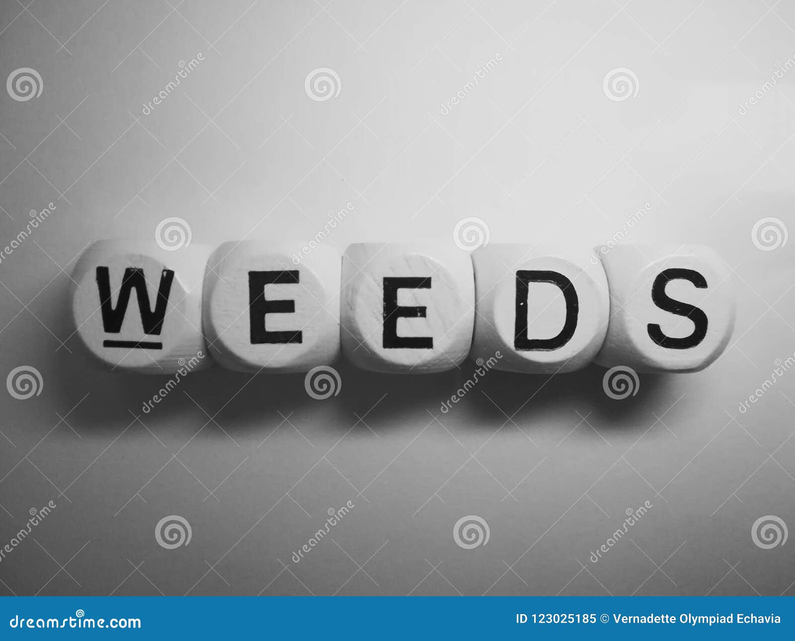 Word weeds spelled on dice stock image. Image of hand - 123025185