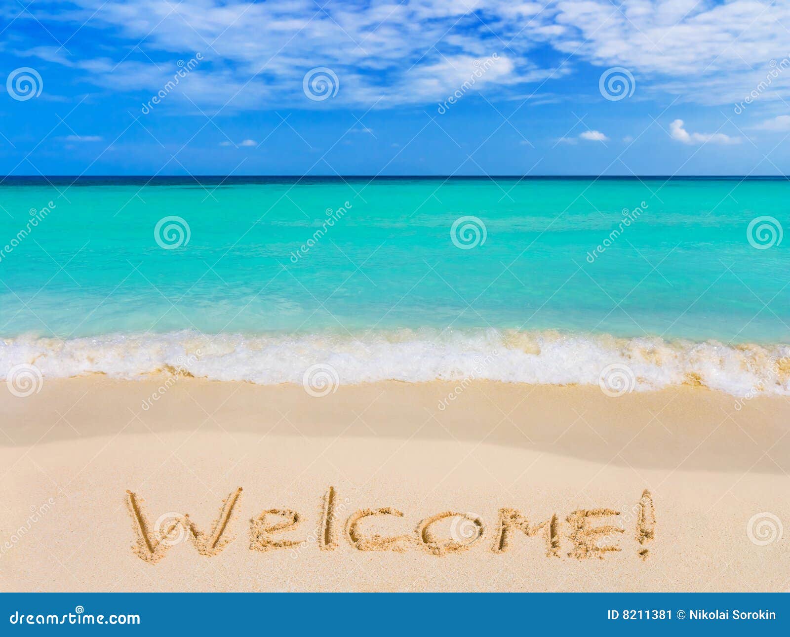 Word Welcome on beach stock image. Image of dreams, beauty - 8211381