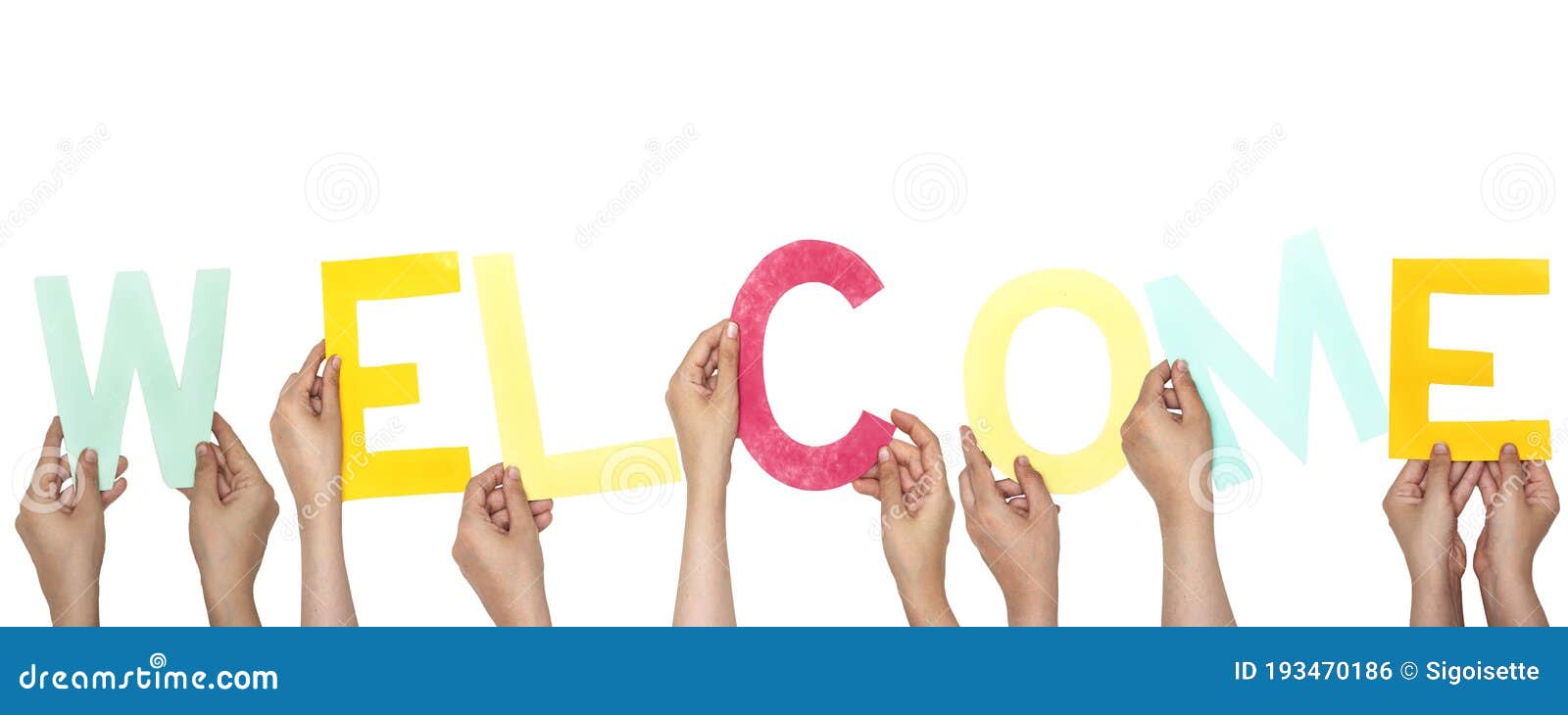 Word Welcome Concept with People Holding Colorful Alphabets. Stock ...