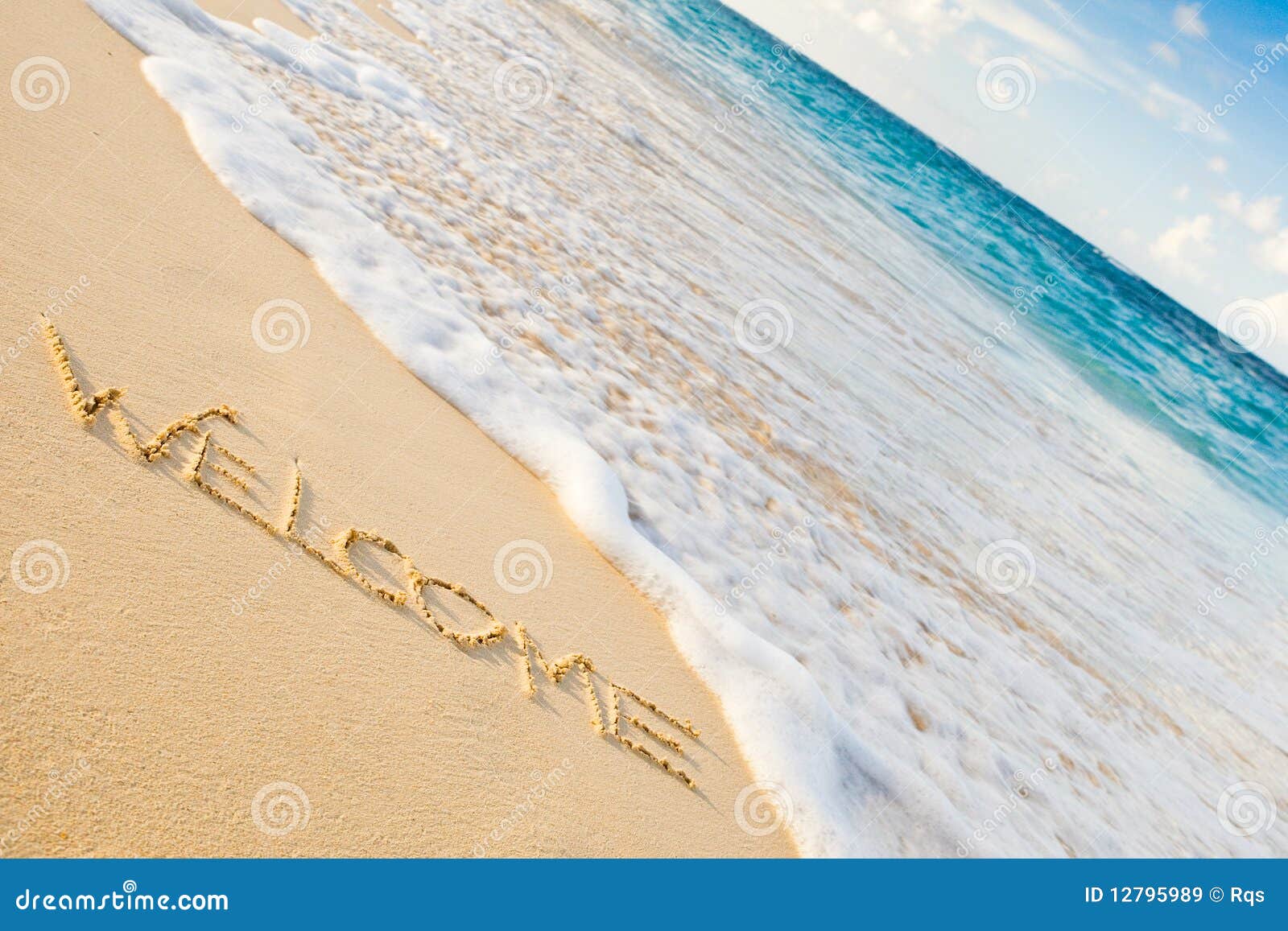 Word Welcome Writed on a White Sand Beach Stock Image - Image of travel ...