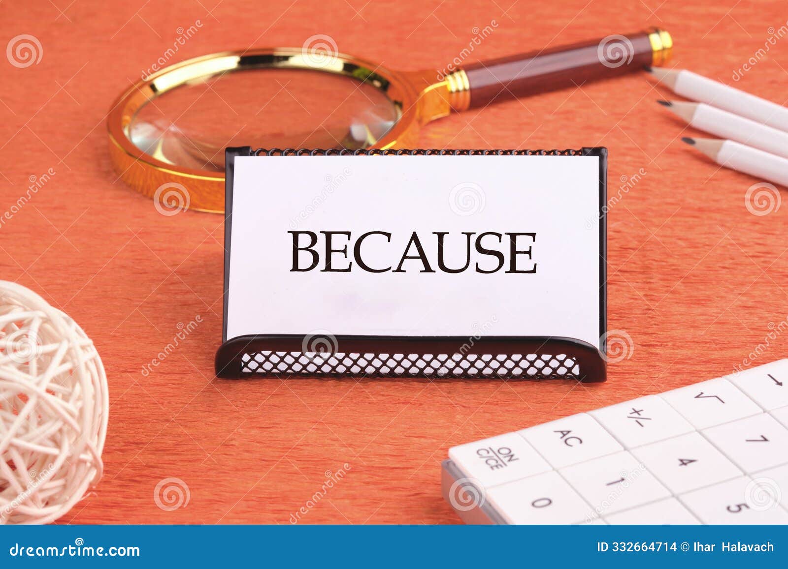Word because on a White Business Card, Front View Stock Photo - Image ...