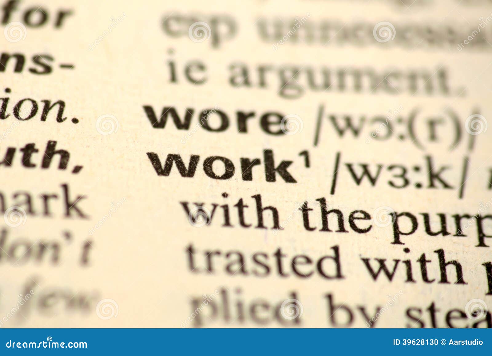 Word Work in a dictionary stock photo. Image of word - 39628130