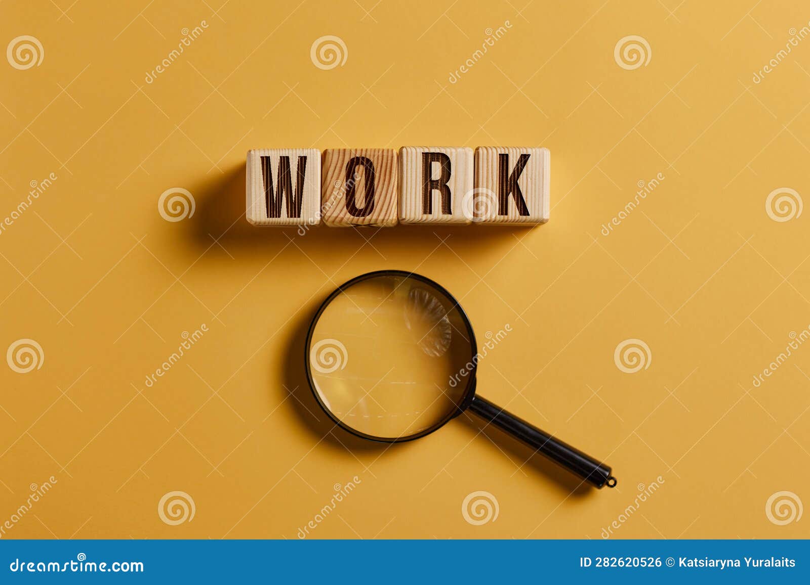 The Word Work is Inscribed in Wooden Cubes. Blue Background. Stock ...