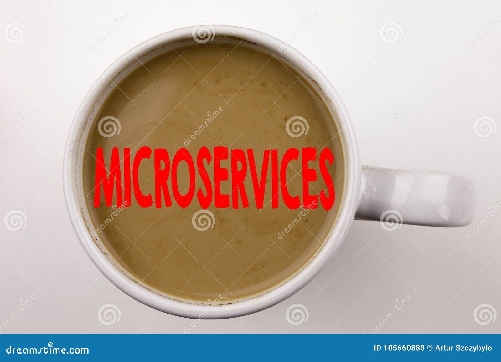 Word, Writing Microservices Text in Coffee in Cup. Business Concept for Micro Services on White ...