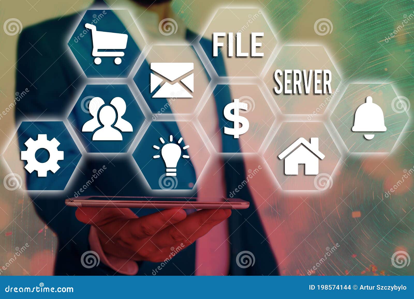 Word Writing Text File Server. Business Concept for Device Which Controls Access To Separately ...