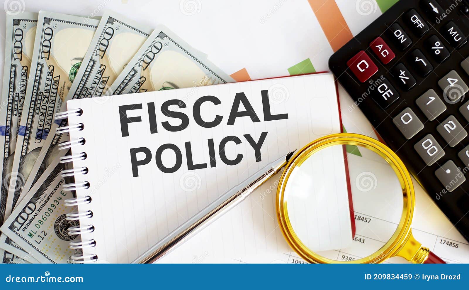 Word Writing Text FISCAL POLICY . Business Concept with Chart, Dollars ...