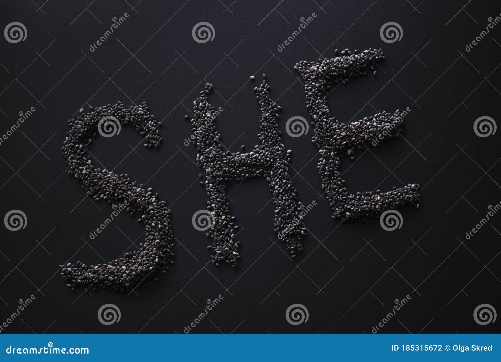 Word `she` Written with Chia Seeds on Gray Background, Top View, Copy ...
