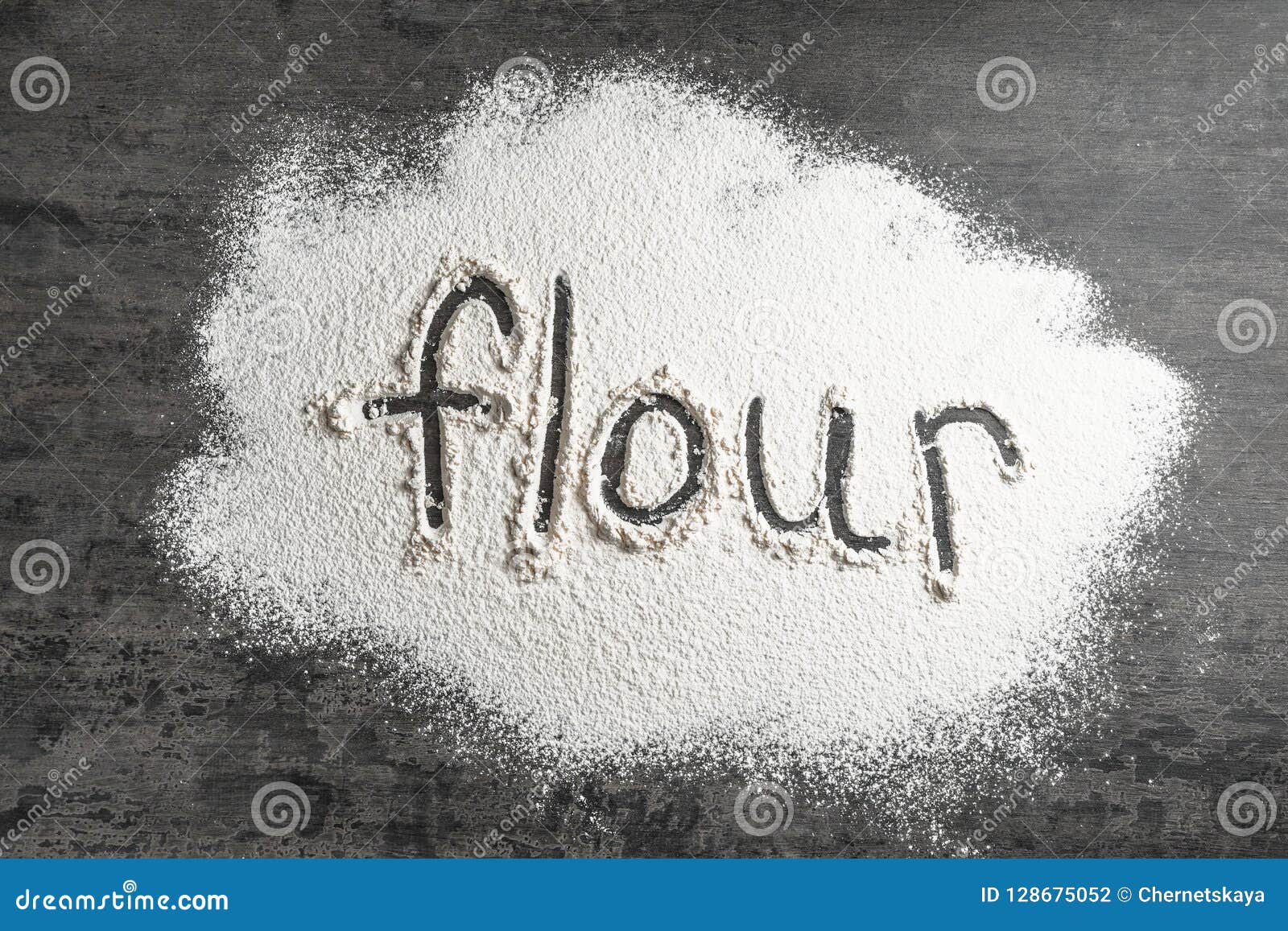 Word Written on Flour Scattered Over Table Stock Photo - Image of ...