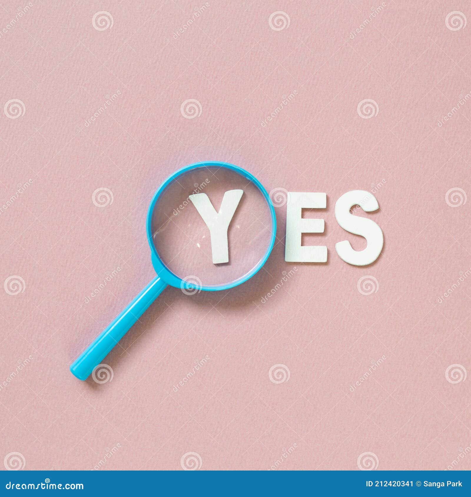Word `YES` and Magnifying Glass on Pink Background Stock Image - Image ...