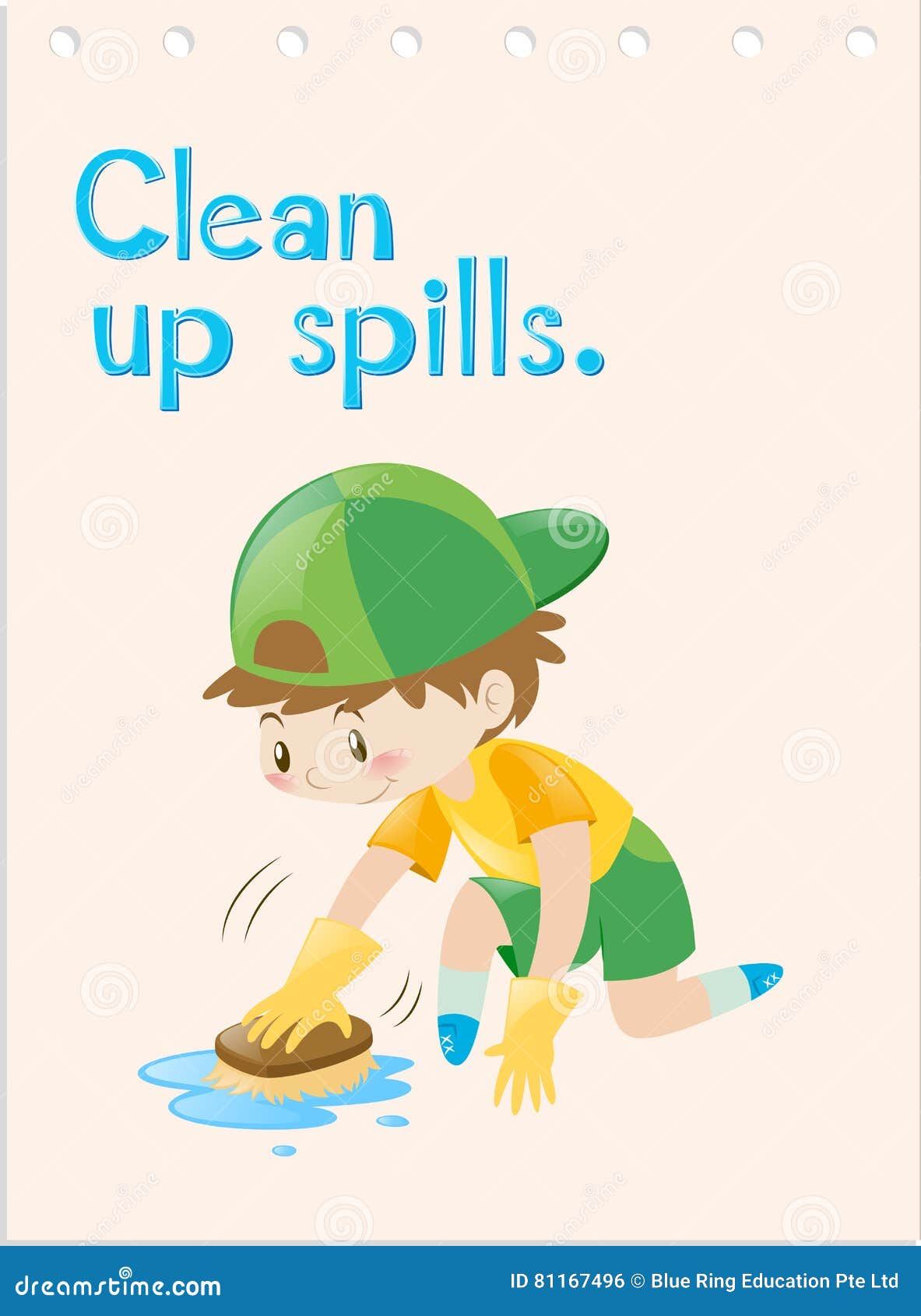 Wordcard With Boy Cleaning Up Spills Vector Illustration ...