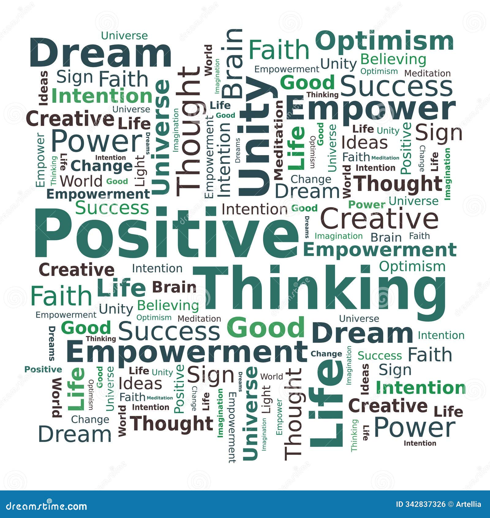 Word Cloud - Positive Thinking in Green Colors - White Background Stock ...