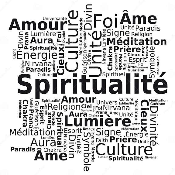 Word Cloud - Spirituality in French Language - Black and White Stock ...