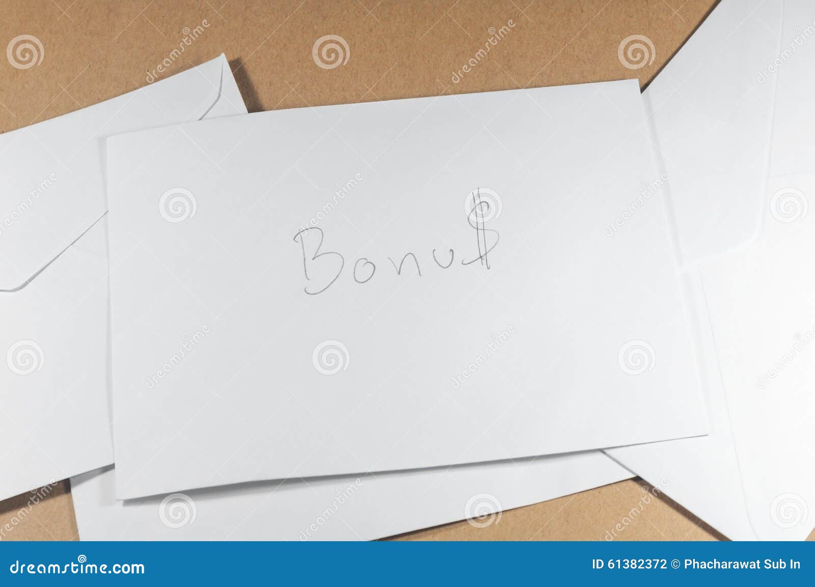 Wording Bonus of White Envelope on Brown Background Stock Photo - Image ...