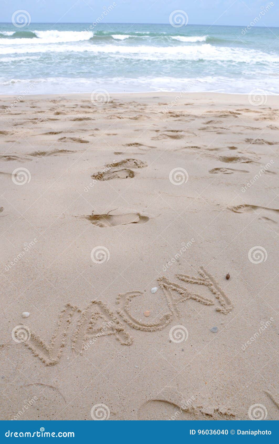 Wording Vacay on Beach Sand with Sea Wave Stock Photo - Image of ...