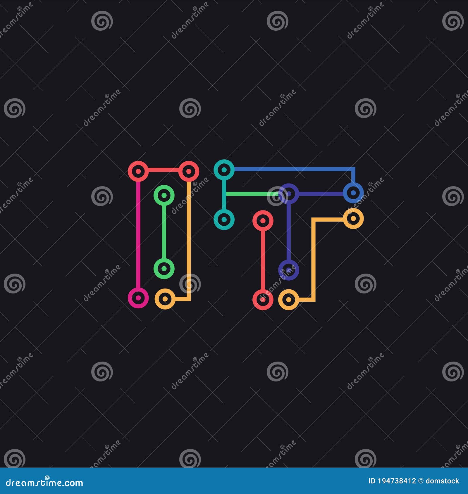 Wordmark Monogram Letter IT Technology Circuit Logo Icon Vector ...