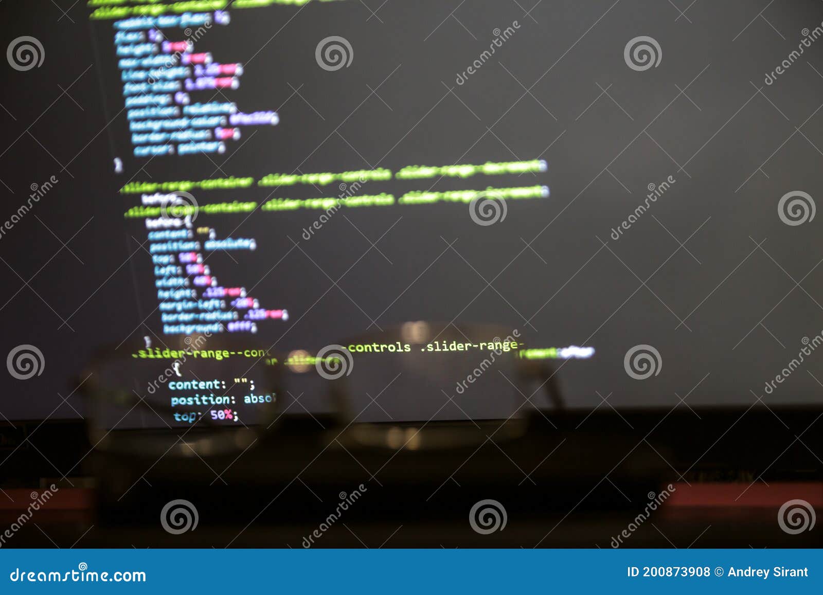 Wordpress Theme Code Close Up through Sunglasses. Laptop Screen with ...