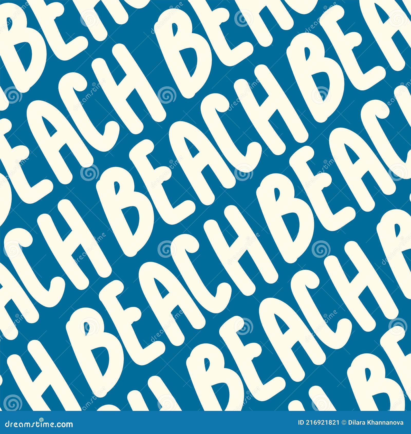 The Words Beach on the Background are Hand-drawn. Pattern on Blue ...