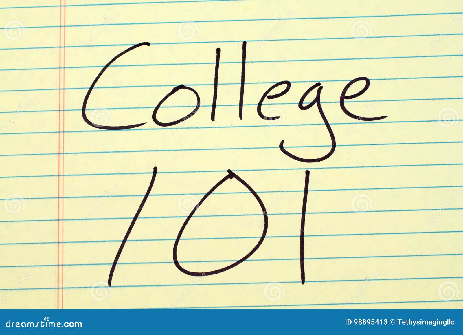 College 101 on a Yellow Legal Pad Stock Image - Image of education ...