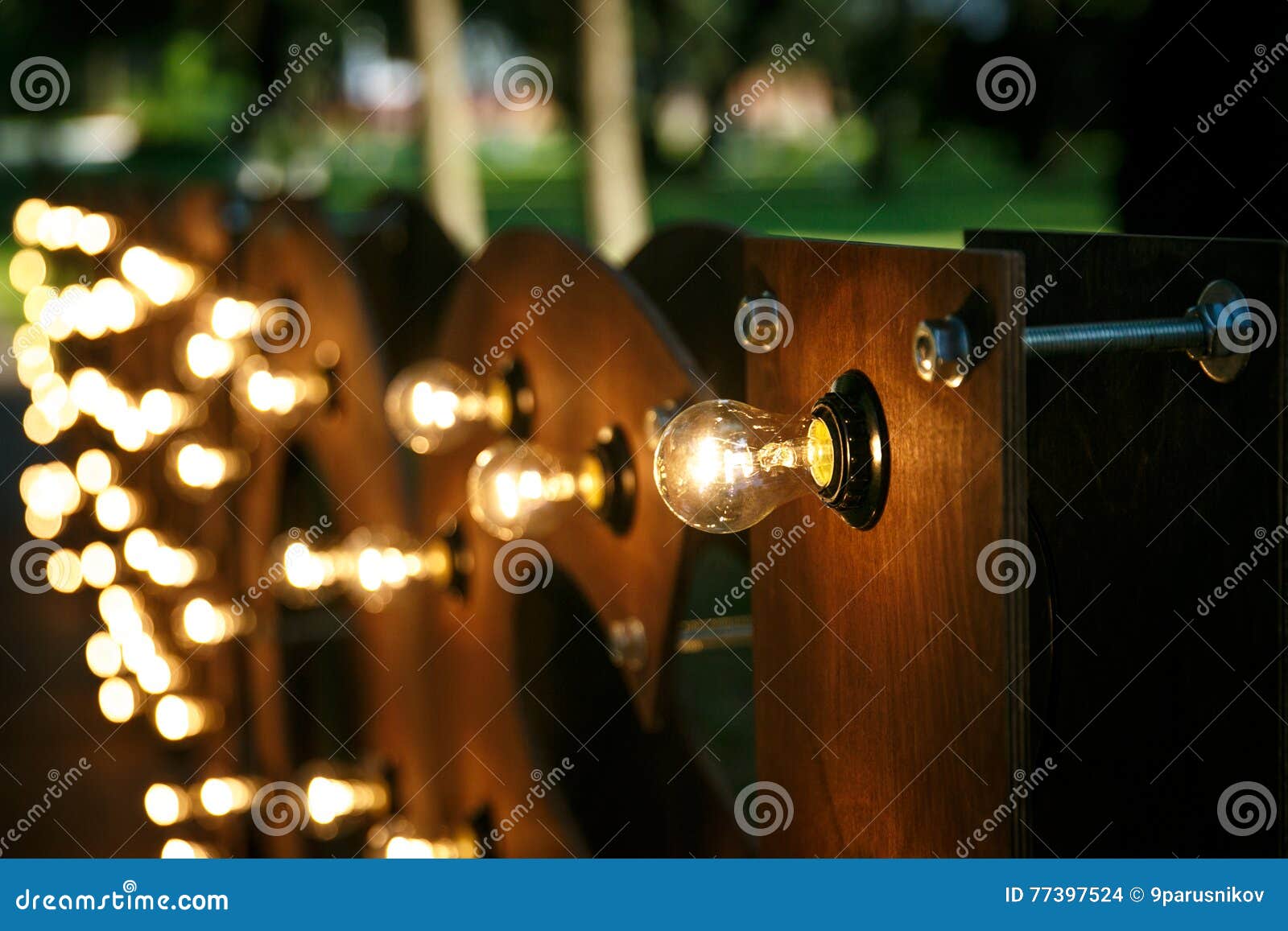 Words with Glowing Light Bulbs Stock Photo - Image of cinema, romantic ...