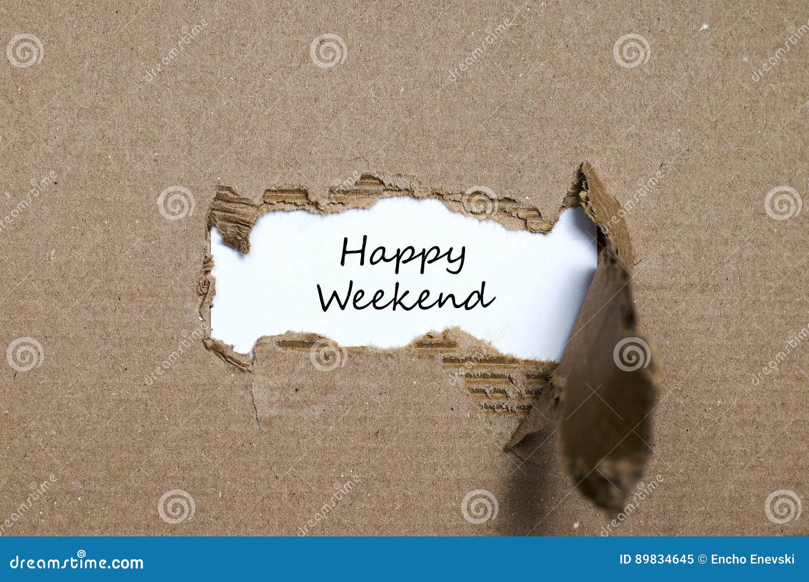 The Words Happy Weekend Appearing Behind Torn Paper Stock Image - Image ...