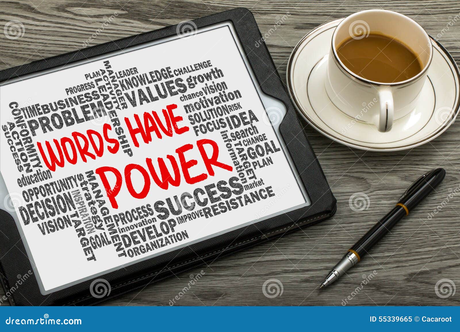 Words Have Power with Related Word Cloud Hand Drawing on Tablet Stock ...