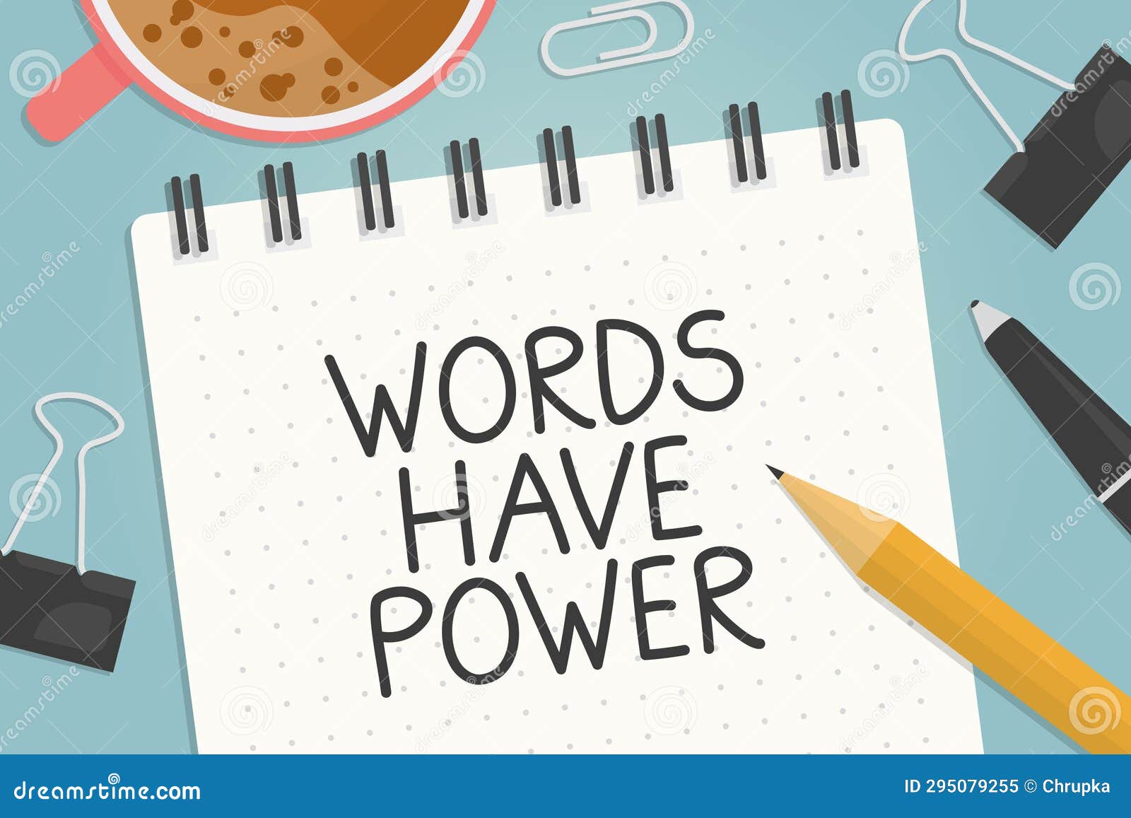 Words Have Power Text on a Spiral Notebook, Flat Lay Composition Stock ...