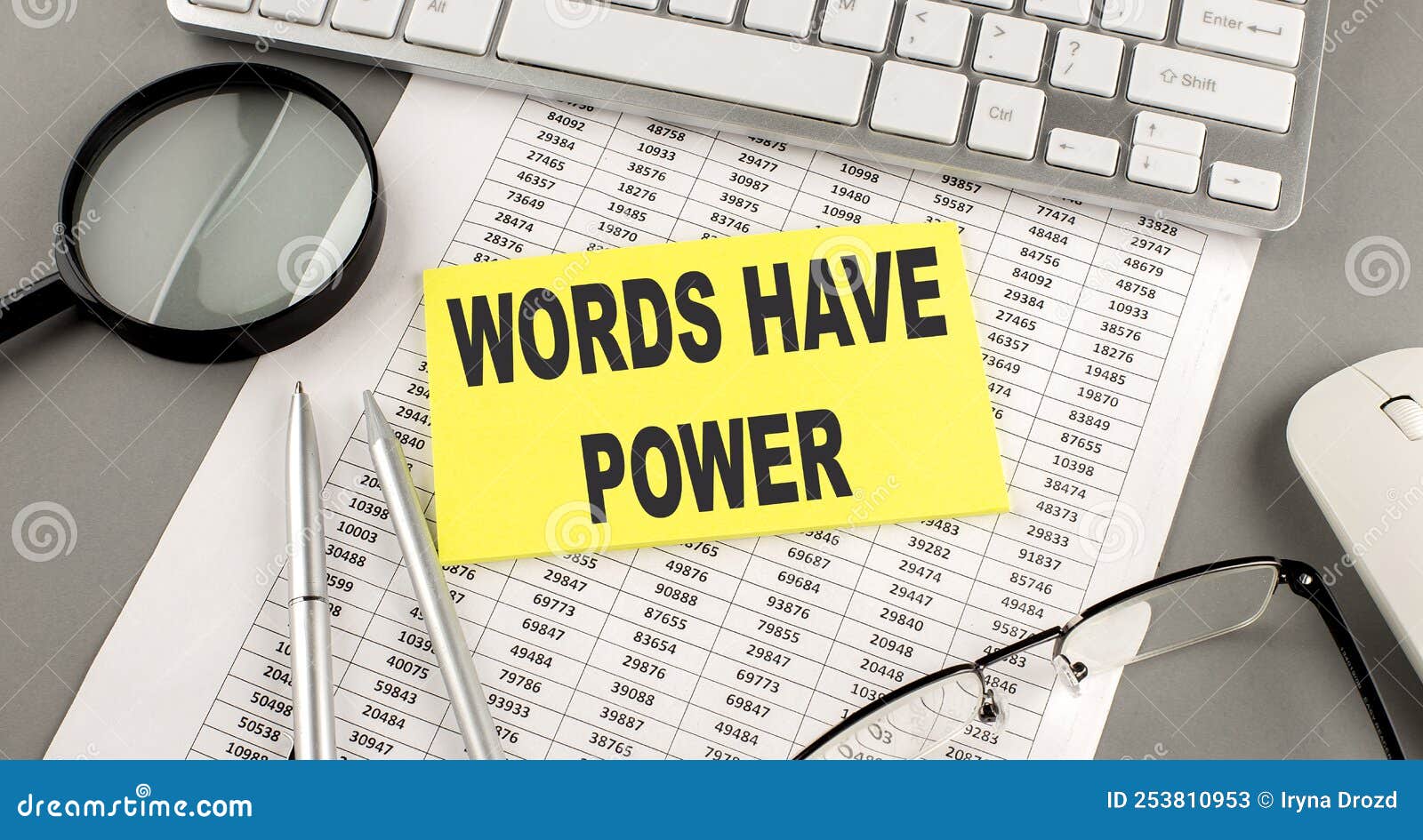 WORDS HAVE POWER Text Written on a Sticky on Chart with Keyboard and ...