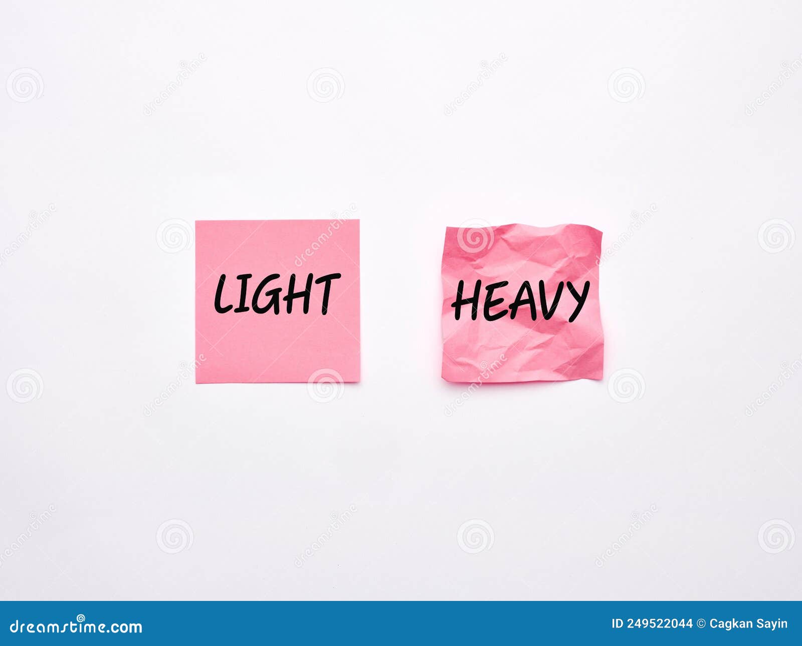 The Words Heavy and Light on Pink Sheets of Note Paper Stock Photo ...