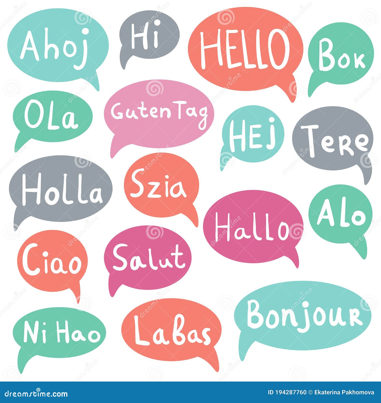 Words Hello, Hi with Speech Bubbles on Different Languages. Stock ...