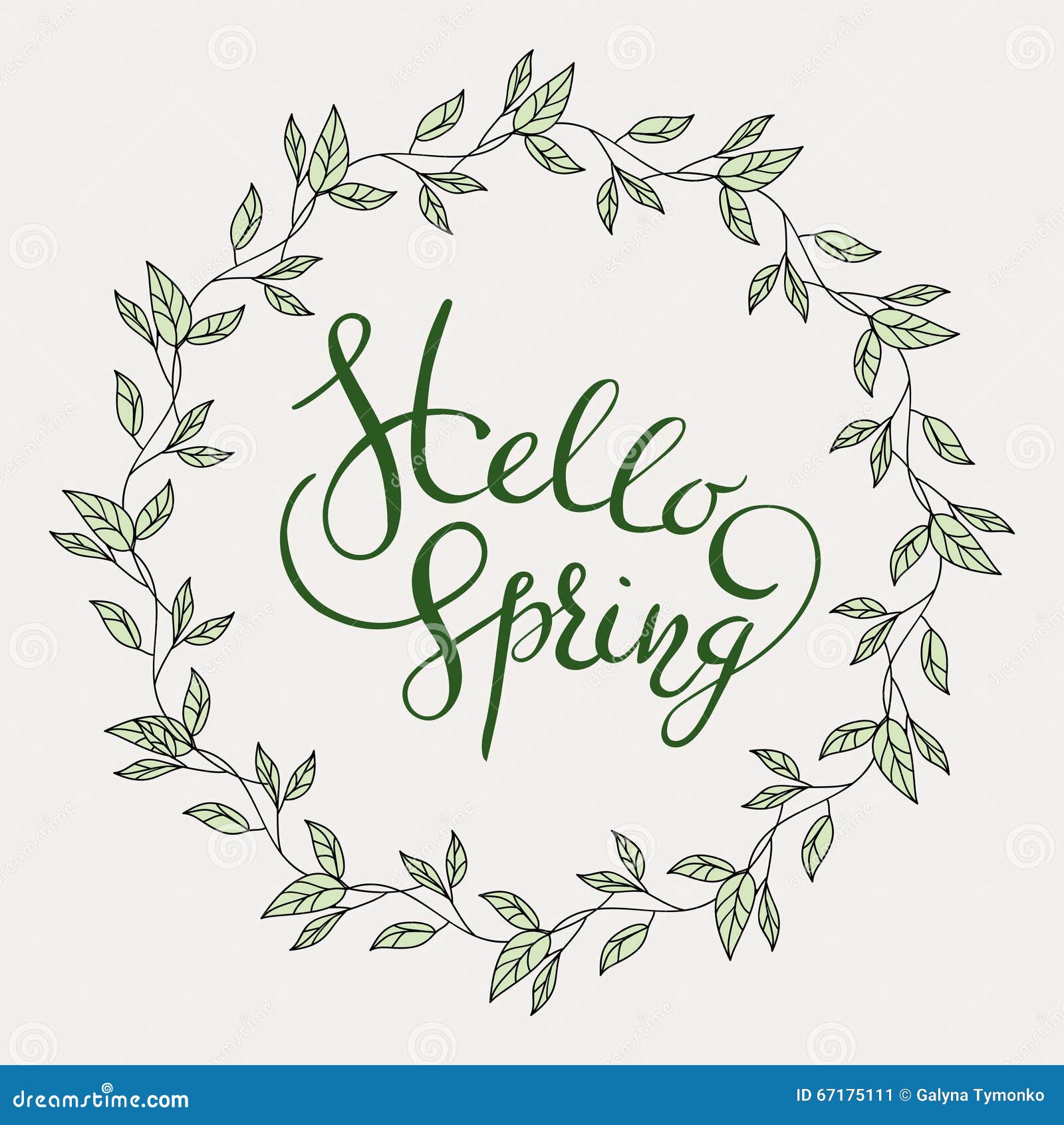 Words Hello Spring with Leaves Wreath Stock Vector - Illustration of ...