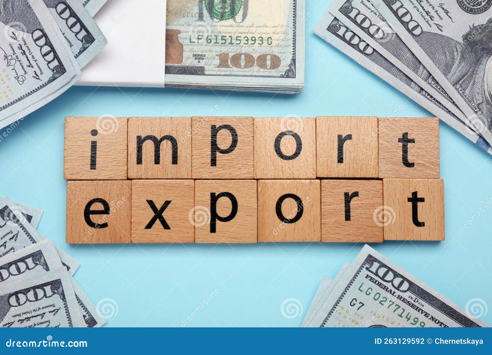 Words Import and Export Made of Wooden Squares and Banknotes on Light ...