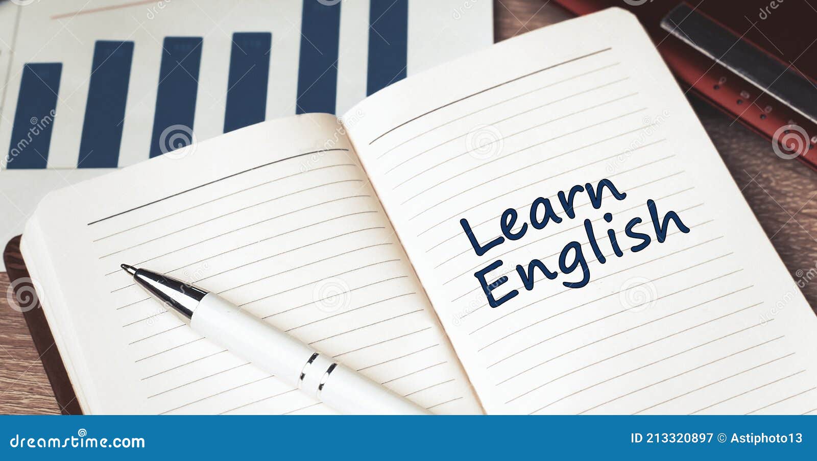 The Words Learn English Written on a White Notebook. Work and Study ...