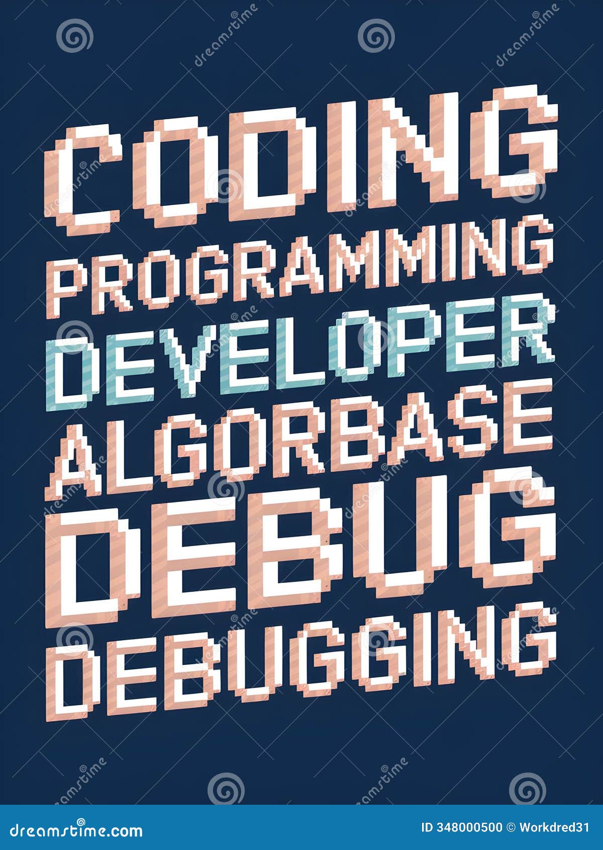 Pixelated 3D Words on Dark Blue Background with Tech Theme Stock ...