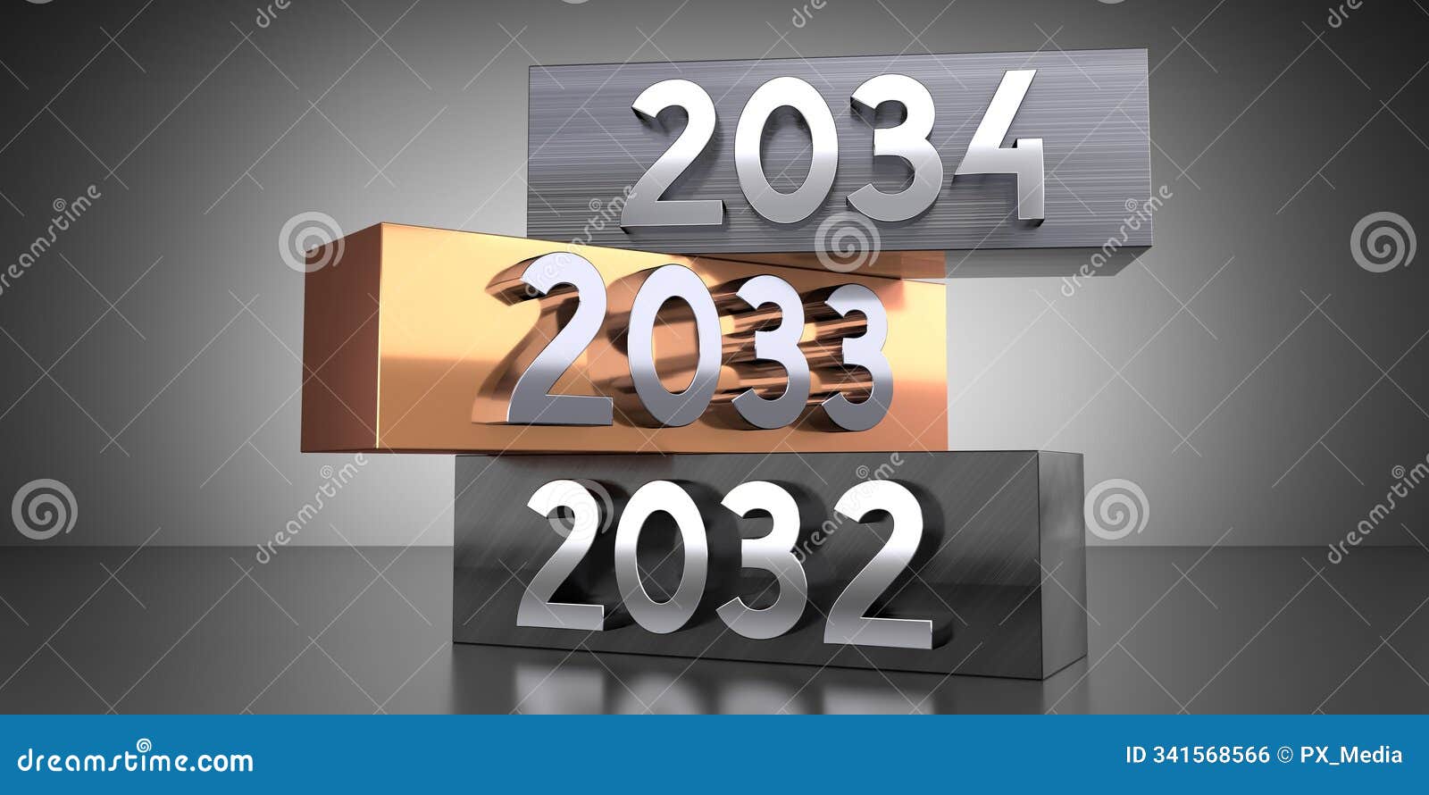 2034, 2033, 2032 - Words On Metal Blocks Royalty-Free Cartoon ...