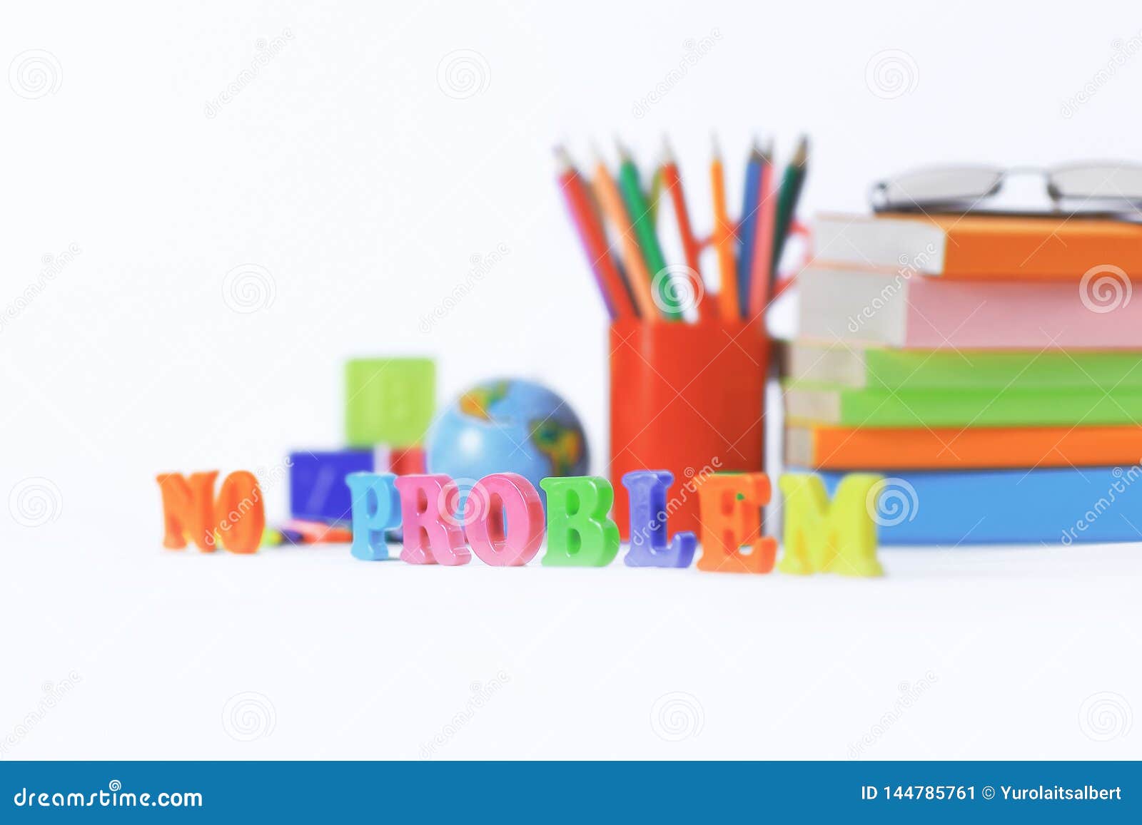 Words - No Problem-on a Blurred Background of School Supplies Stock ...
