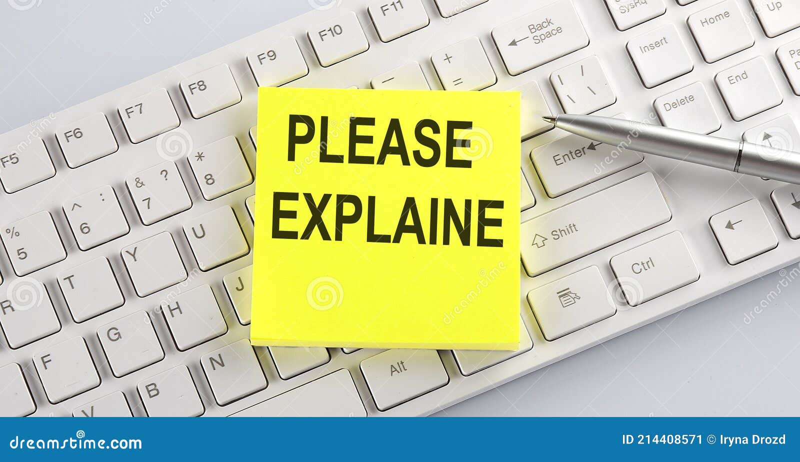 Words PLEASE EXPLAIN Written on Stickers on a Computer Keyboard Stock ...