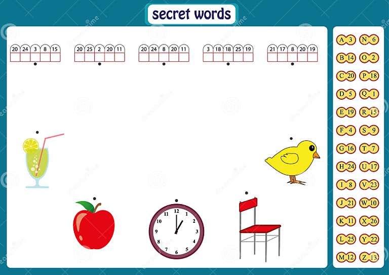 Words Puzzle for Kids, Educational Game with Numbers Code. Worksheet ...