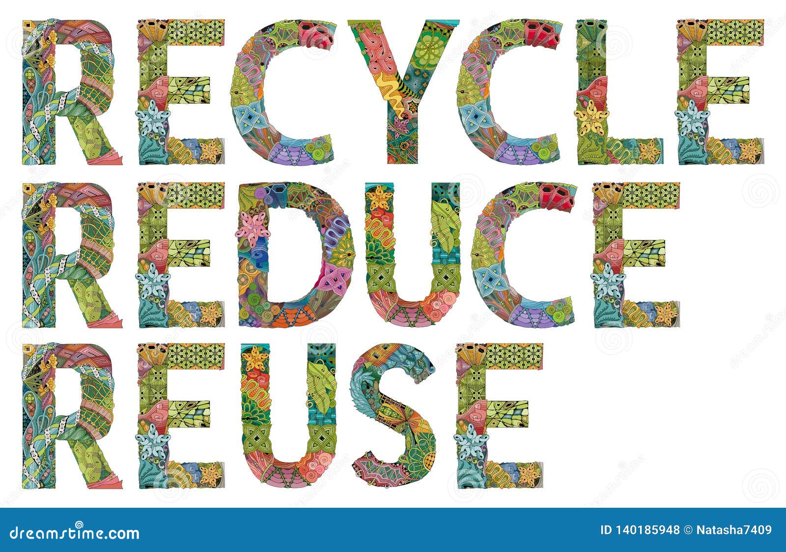 Words RECYCLE REDUCE REUSE. Vector Decorative Zentangle Object Stock ... Words RECYCLE REDUCE REUSE. Vector Decorative Zentangle Object Stock ...