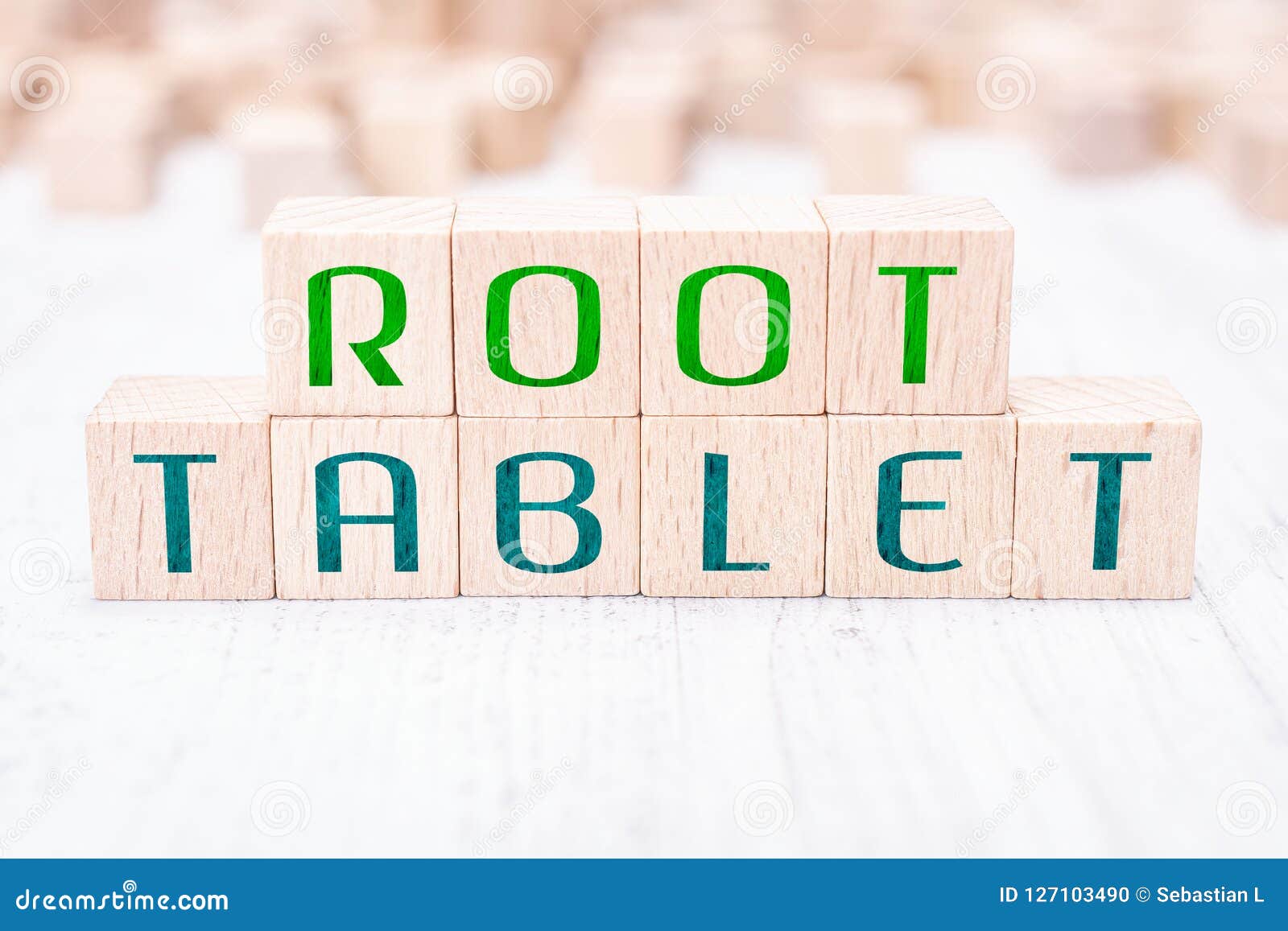 The Words Root Tablet Formed by Wooden Blocks on a White Table Stock ...