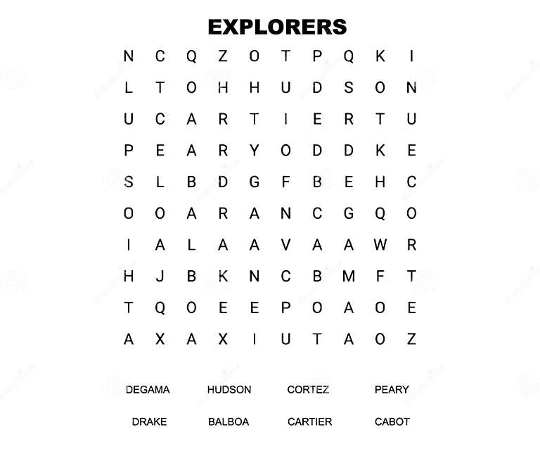 Words Search Puzzle Game Activity Worksheet Printable Version Explorers ...